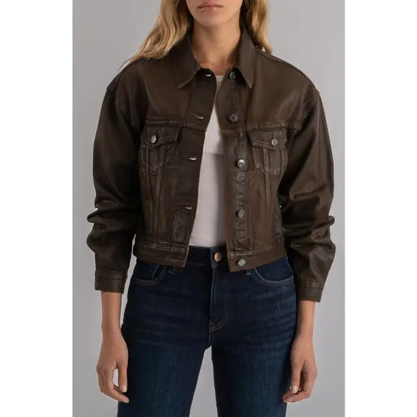 Kut From The Kloth Emrie Coated Nonstretch Denim Jacket - Chocolate