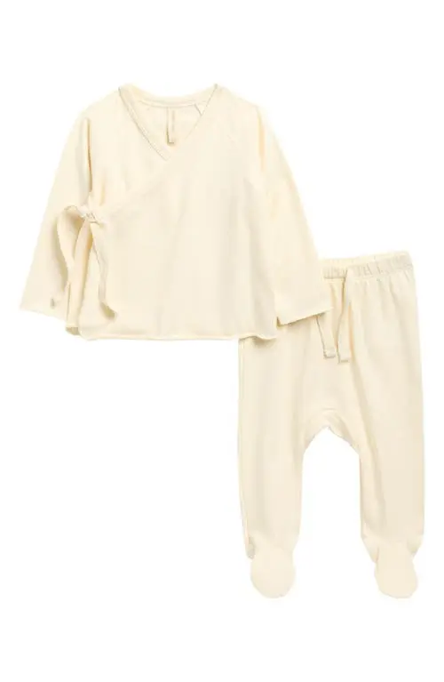 QUINCY MAE Wrap Top & Footed Pants Set - Ivory