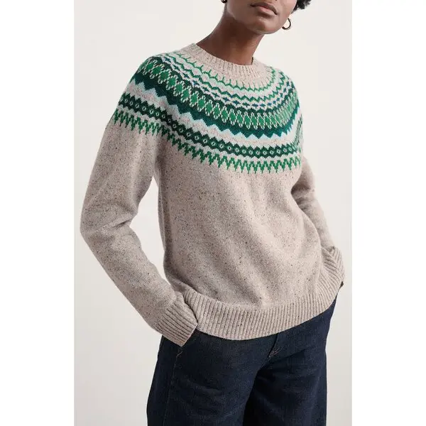 SEASALT CORNWALL Gurnard's Head Fair Isle Lambswool Blend Crewneck Sweater - Windward Aran Multi