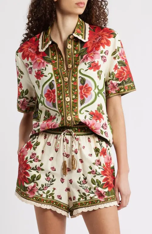 Farm Rio Wonder Rio Crochet-trimmed Button-up Shirt - Sand