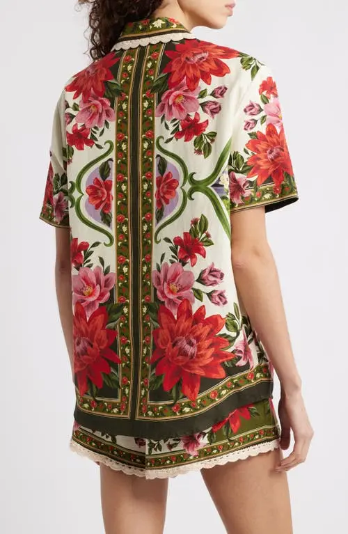 Farm Rio Wonder Rio Crochet-trimmed Button-up Shirt - Sand