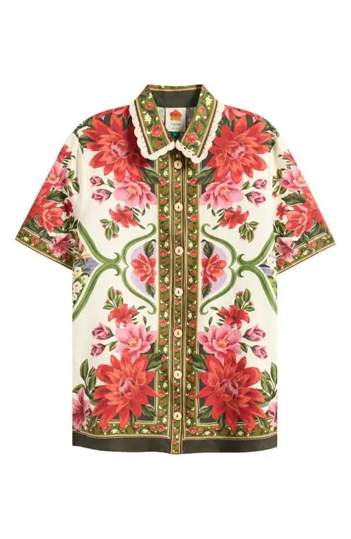 Farm Rio Wonder Rio Crochet-trimmed Button-up Shirt - Sand