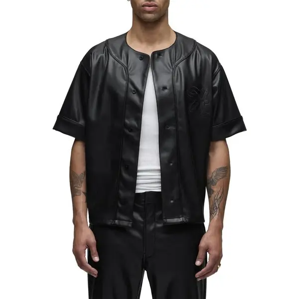 Hudson Jeans Faux Leather Baseball Jersey