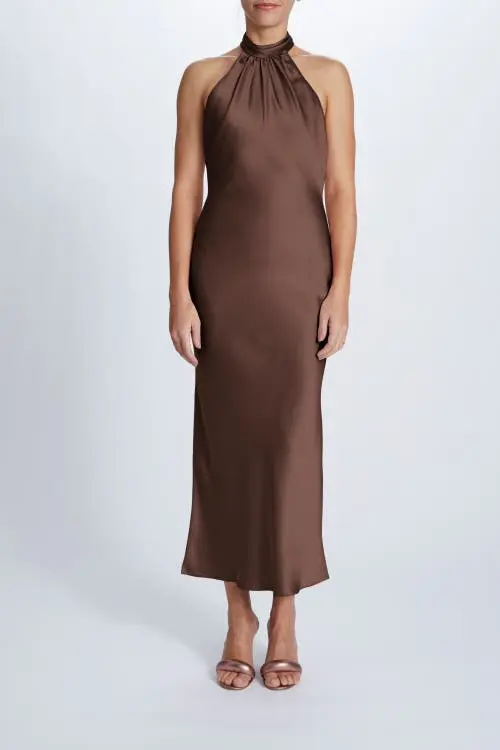 Amsale High-neck Halter Cocktail Dress - Truffle