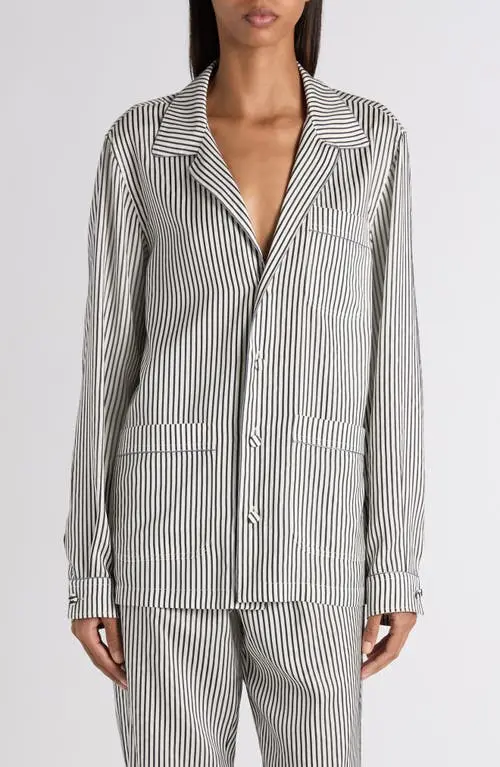 TOM FORD Stripe Silk Button-up Pajama Shirt - Black/white