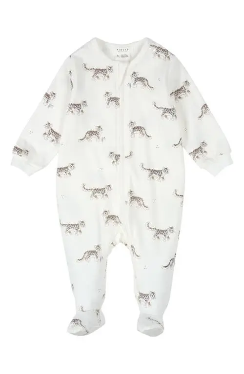 PETIT LEM Snow Leopard Fitted One-piece Footie - Off White