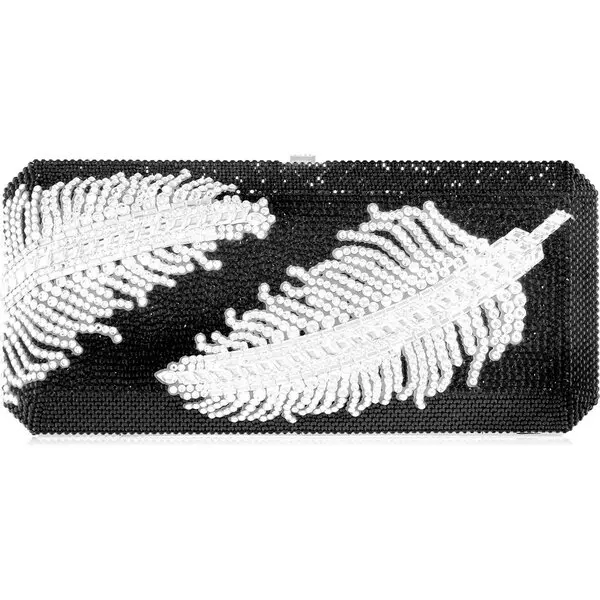 Judith Leiber Slim Feather Crystal Slide Clutch - Silver Jet Multi