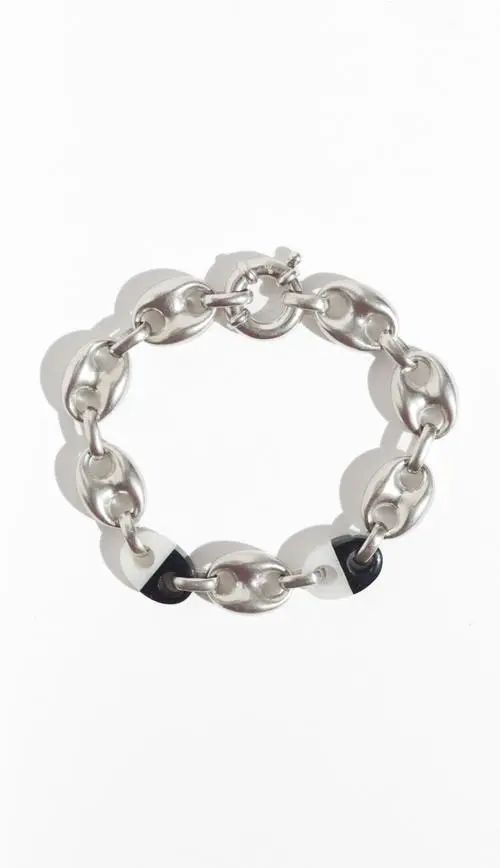 67JEWELRY Mooi Mariner Link Bracelet With Onyx And Moonstone - Silver