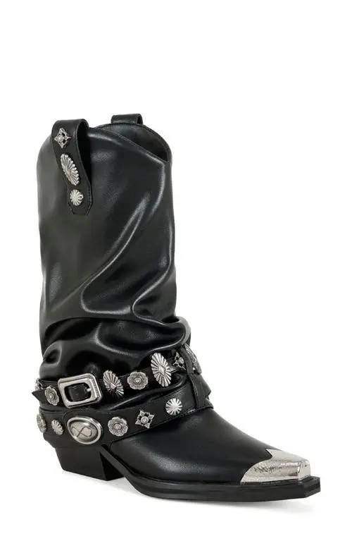 AZALEA WANG Ashraf Studded Western Boots - Black