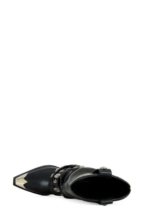 AZALEA WANG Ashraf Studded Western Boots - Black