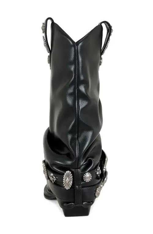 AZALEA WANG Ashraf Studded Western Boots - Black