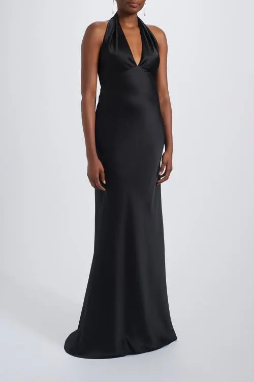 Amsale V-neck Fit-to-flare Halter Gown