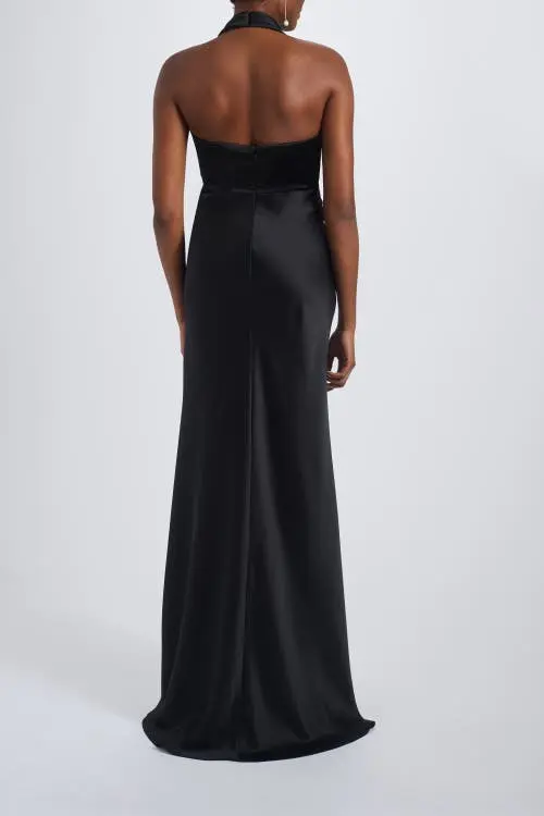 Amsale V-neck Fit-to-flare Halter Gown