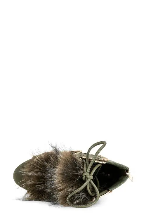 AZALEA WANG Shainy Faux Fur Open Toe Bootie - Olive