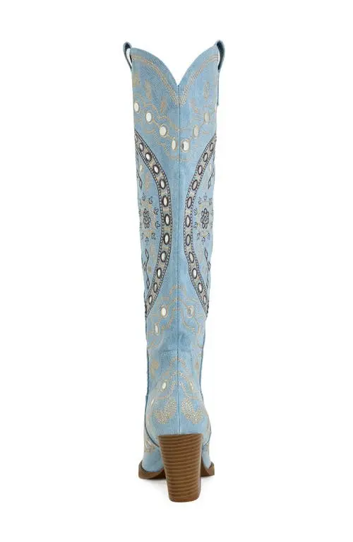 AZALEA WANG Aamina Over-the-knee Western Boot - Denim