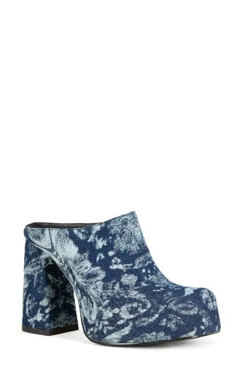 AZALEA WANG Florea Block Heel Clogs - Denim