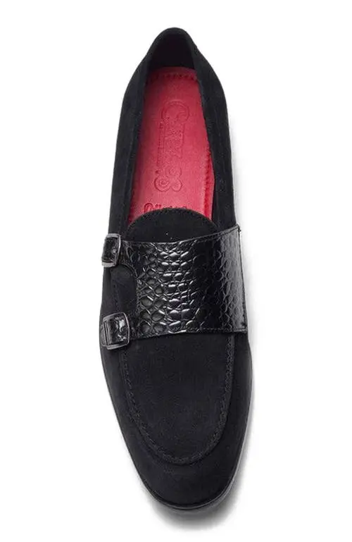 CARLOS BY CARLOS SANTANA Virtuoso Double Monk Loafer - Black Croco Print