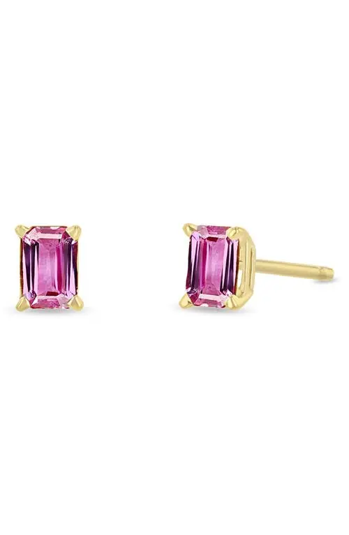 Zoe Chicco 14k Gold Emerald Cut Stud Earrings - Yellow Gold/pink Saphire