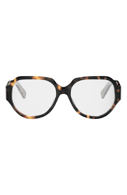 Celine Triomphe 56mm Geometric Eyeglasses - Dark Havana