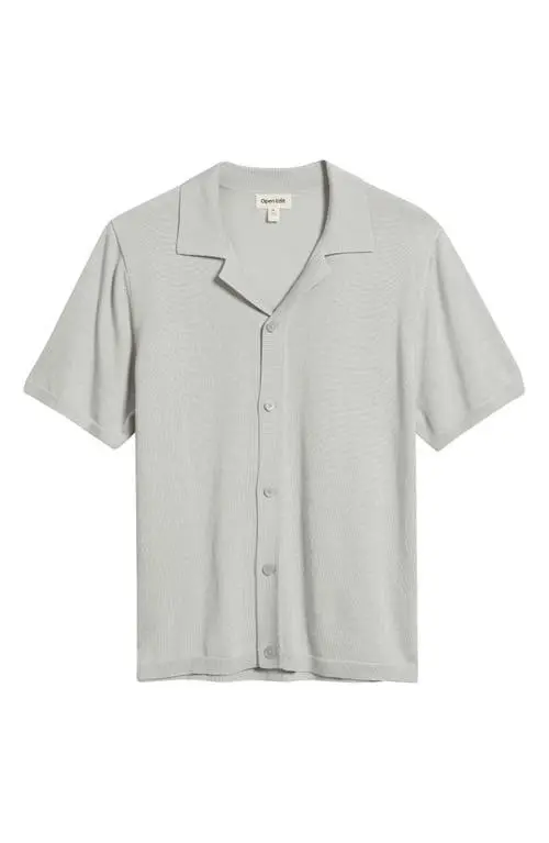 OPEN EDIT Camp Short Sleeve Button Up Sweater - Grey Violet