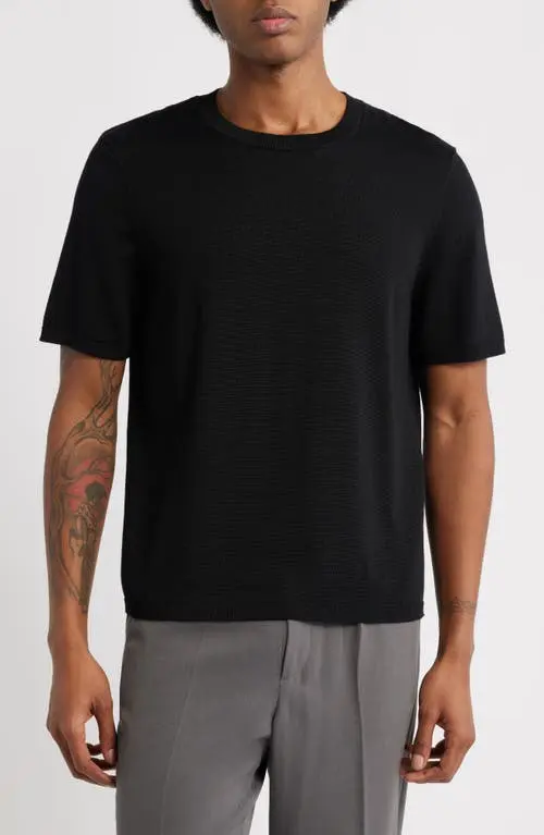 OPEN EDIT Short Sleeve Crewneck Sweater - Black