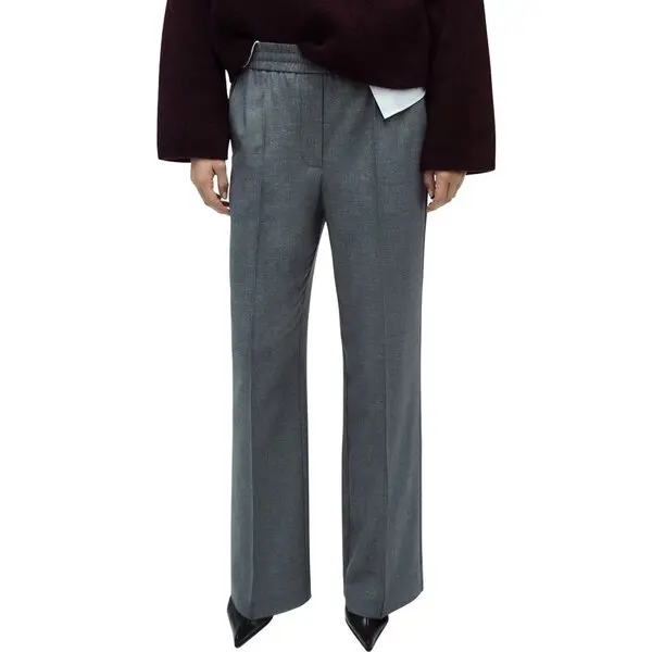 Mango High Waist Wide Leg Pants - Grey