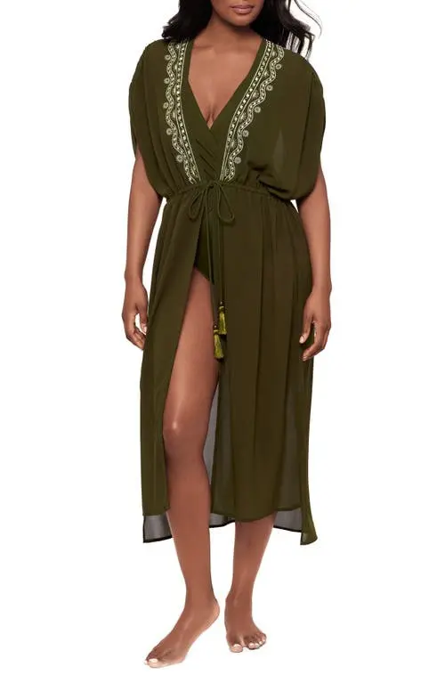 MIRACLESUIT® Beaded Embrodiered Georgette Cover-up - Nori