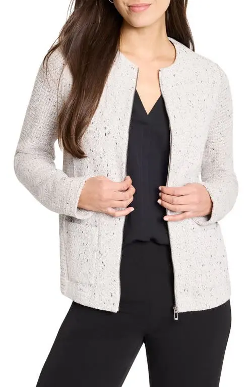 NIC+ZOE Knit & Woven Zip Front Jacket - Sugar Cookie