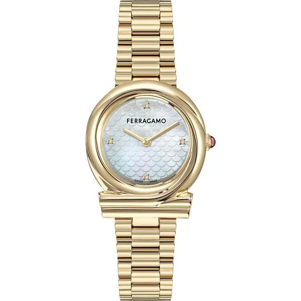 FERRAGAMO Gancini Twisted Diamond Bracelet Watch - Ip Yellow Gold
