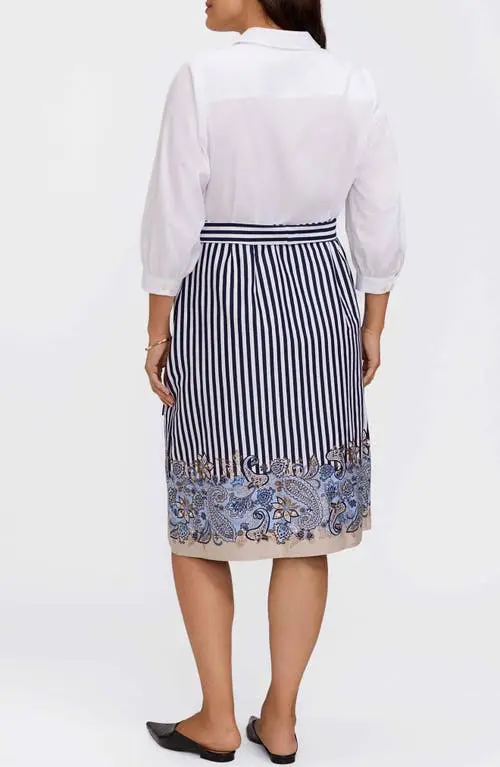 Foxcroft Esther Belted Stripe & Paisley Print Shirtdress - White Multi