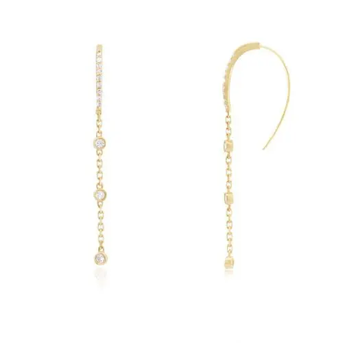 THE LOVERY FINE JEWELRY Diamond Station Chain Dangle Earrings - Yellow Gold