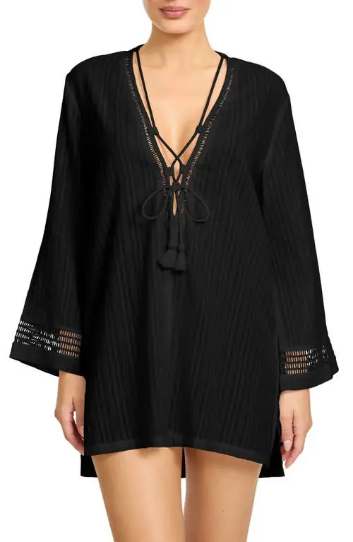 Robin Piccone Marina Lace-up Cover-up Tunic - Black