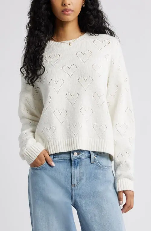 Bp. Pointelle Heart Cotton Blend Sweater - Ivory