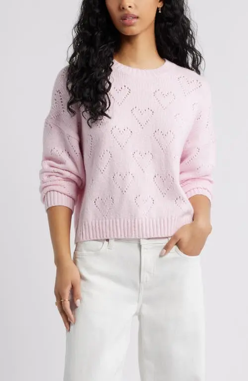 Bp. Pointelle Heart Cotton Blend Sweater - Pink Soda