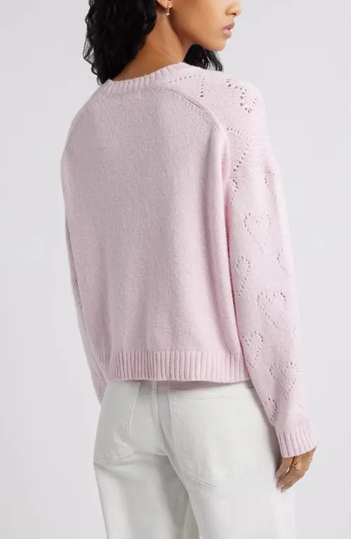 Bp. Pointelle Heart Cotton Blend Sweater - Pink Soda