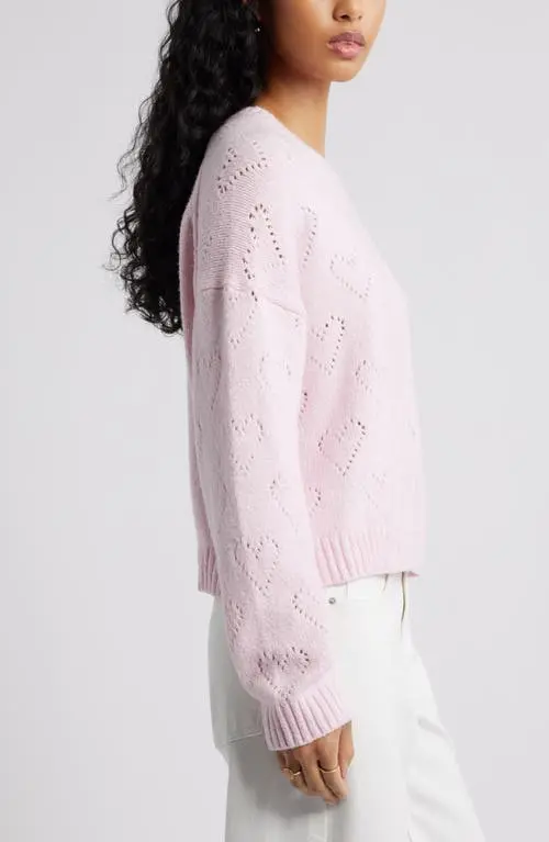 Bp. Pointelle Heart Cotton Blend Sweater - Pink Soda