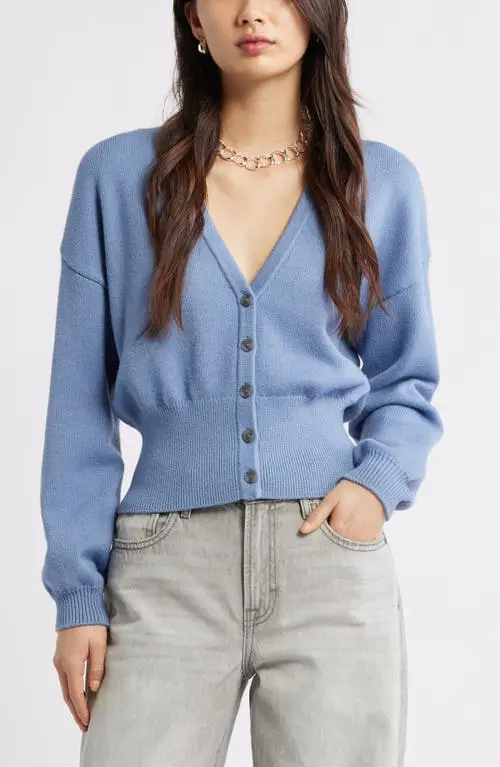 OPEN EDIT Ribbed Waist Cardigan - Blue Umbra