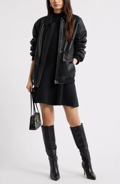 OPEN EDIT Mock Neck Long Sleeve Sweater Dress - Black