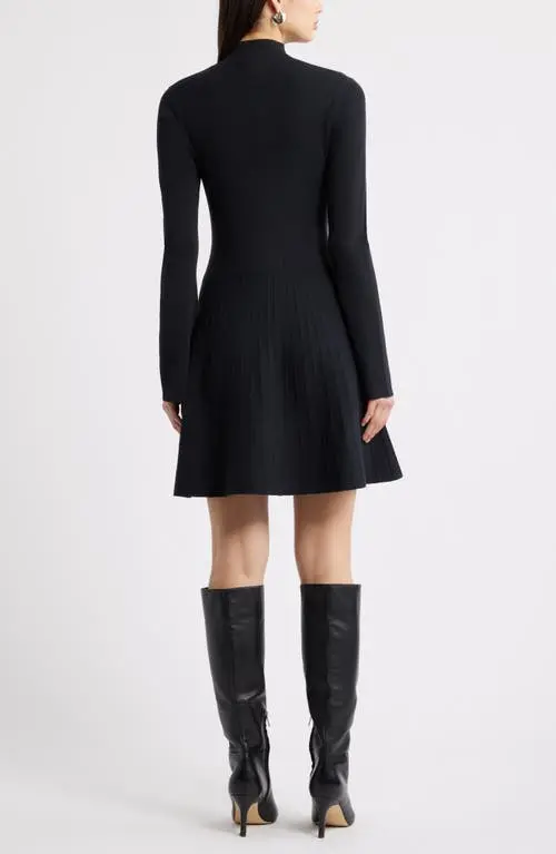 OPEN EDIT Mock Neck Long Sleeve Sweater Dress - Black