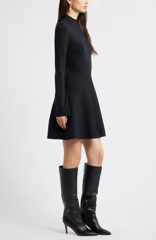 OPEN EDIT Mock Neck Long Sleeve Sweater Dress - Black