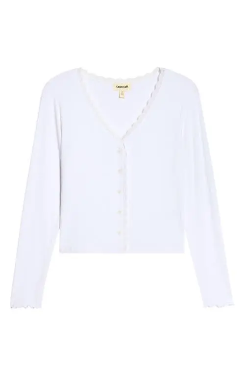 OPEN EDIT Daydream Lace Trim Rib Button-up Lounge Top - White