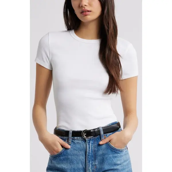 OPEN EDIT Rib Short Sleeve Shirt - White