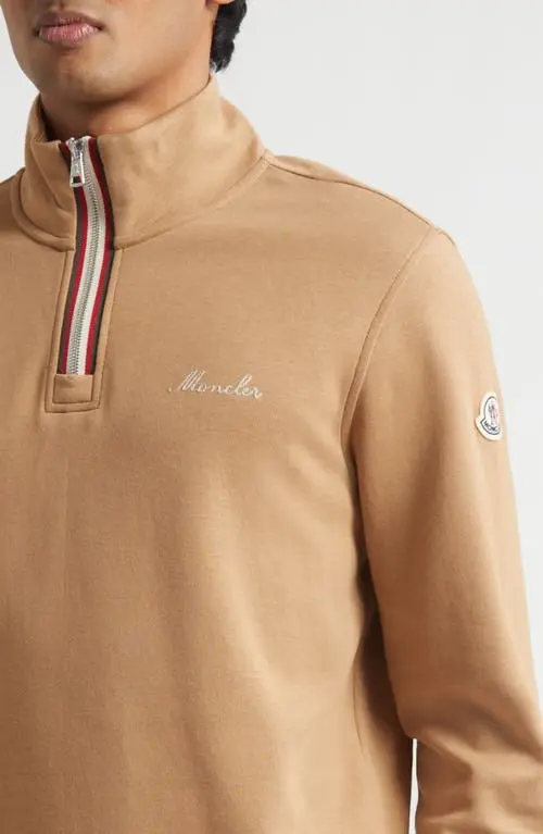 Moncler Embroidered Logo Patch Fleece Quarter Zip Sweatshirt