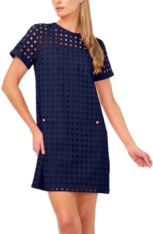 CECE DUPRAZ Circle Eyelet Shift Dress - Classic Navy