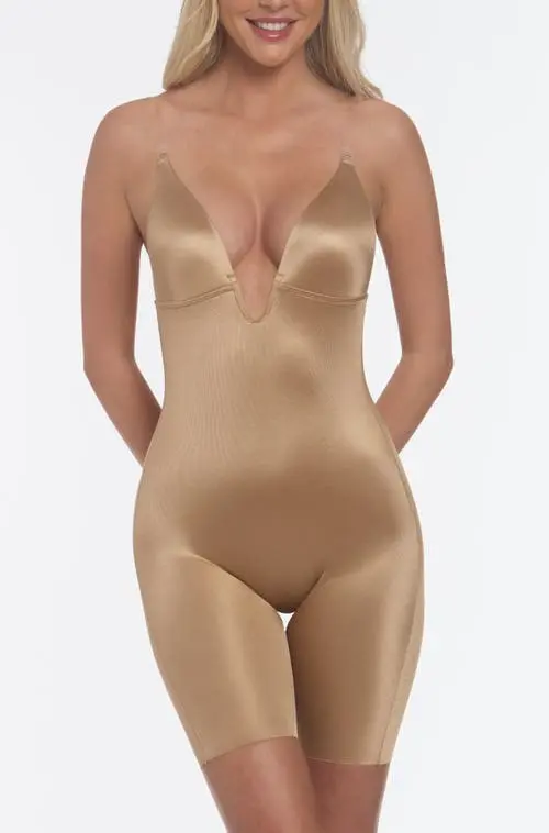 DOMINIQUE INTIMATES Unity U Plunge Low Back Thigh Shaping Bodysuit - Mocha