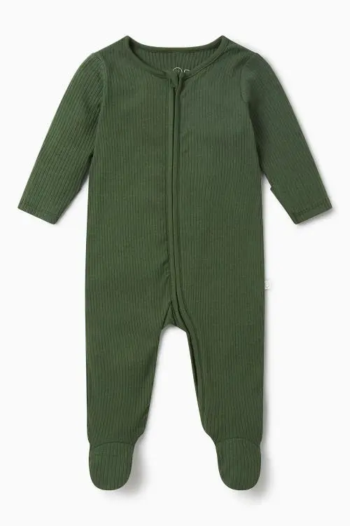 MORI Ribbed Two-way Zip-up Sleepsuit - Pine