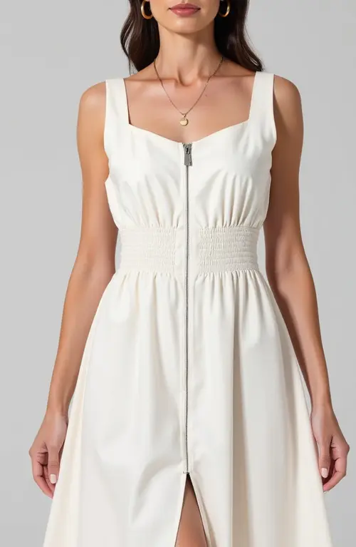 MODENAIRE Sleeveless Midi Dress With Smocked Waist