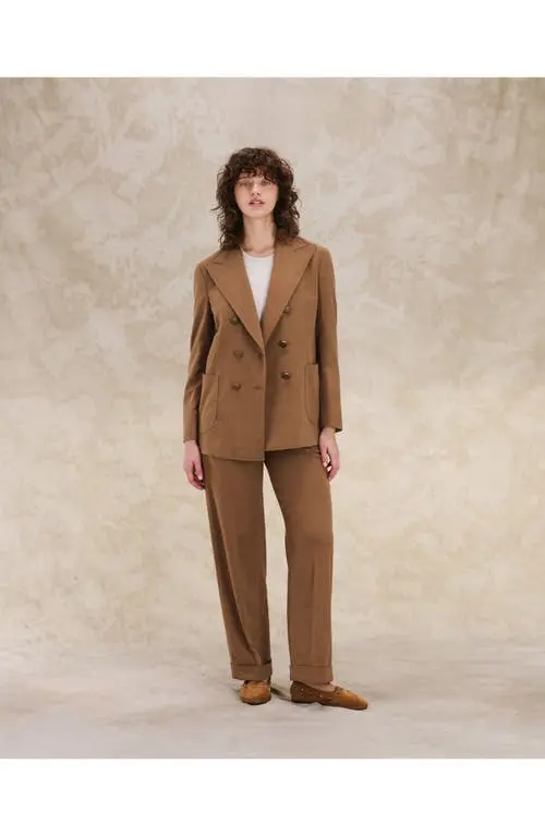 FORTELA Bobbie Classic Double-breasted Flannel Jacket - Camel