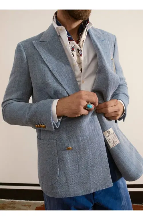 FORTELA David Double-breasted Linen Blend Jacket - Sky