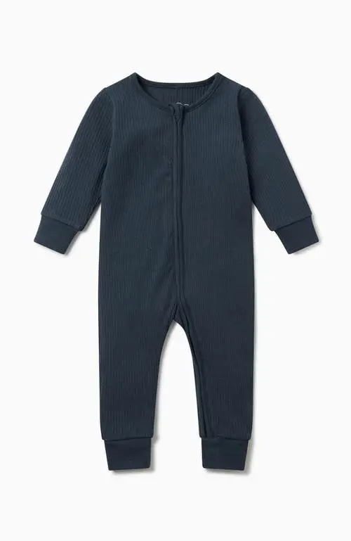 MORI Ribbed Two-way Zip-up Sleepsuit - Navy